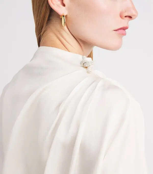 Fabiana Filippi Feather-trimmed Draped Satin Top