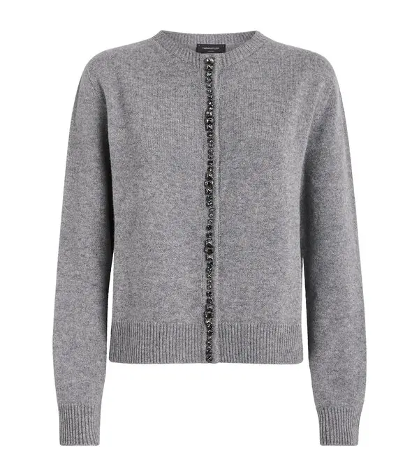 Fabiana Filippi Virgin Wool-silk-cashmere Cardigan With Rhinestone Embellishment - Grey