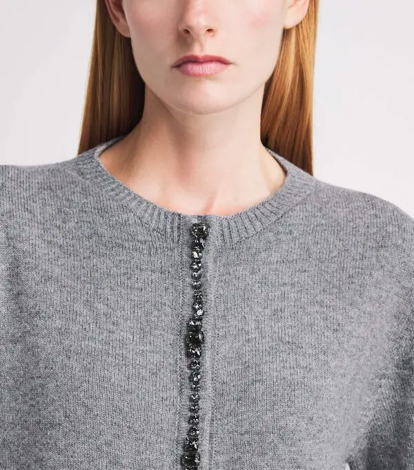 Fabiana Filippi Virgin Wool-silk-cashmere Cardigan With Rhinestone Embellishment - Grey