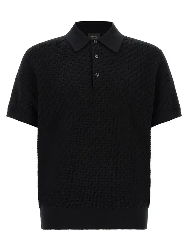 Brioni Trama' Weaving Polo - Black