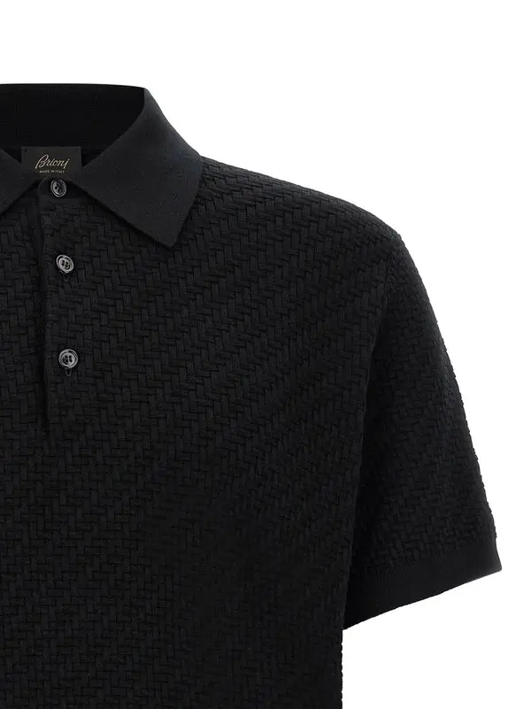 Brioni Trama' Weaving Polo - Black