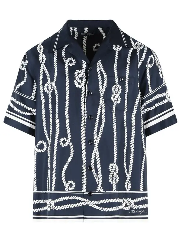 Dolce & Gabbana Corde' Navy Silk Shirt - Blue