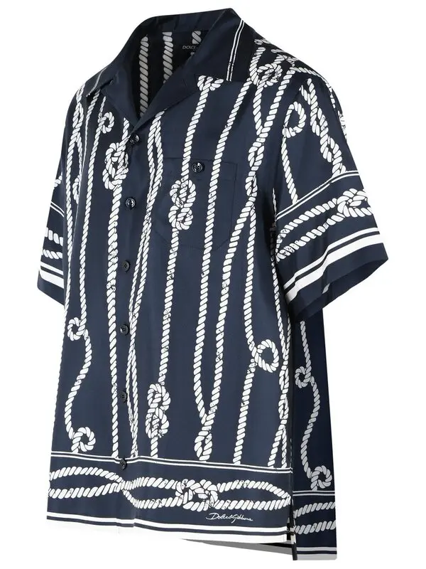 Dolce & Gabbana Corde' Navy Silk Shirt - Blue