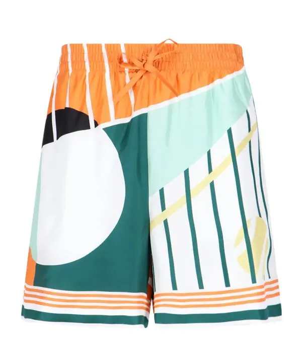 Casablanca Court Pattern Printed Drawstring Shorts - White