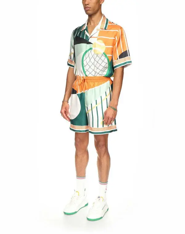 Casablanca Court Pattern Printed Drawstring Shorts