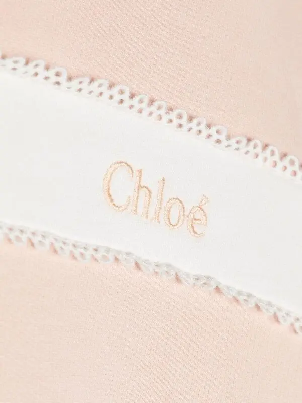 Chloé Short Sleeve Floral Trimmed Cropped Sweater