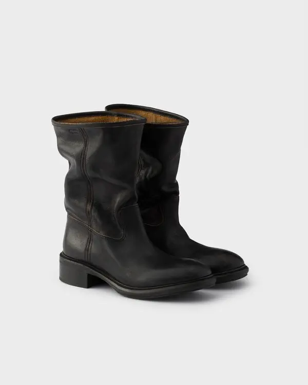 Prada Vintage-effect Leather Boots