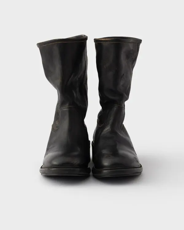 Prada Vintage-effect Leather Boots