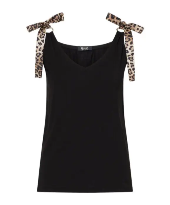 Liu Jo Top With Animal-print Bows - Black/animal Pattern