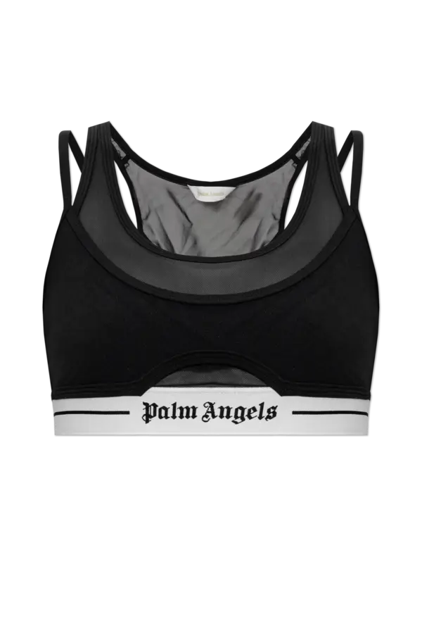 Palm Angels Logo Top With Mesh Inserts - Black