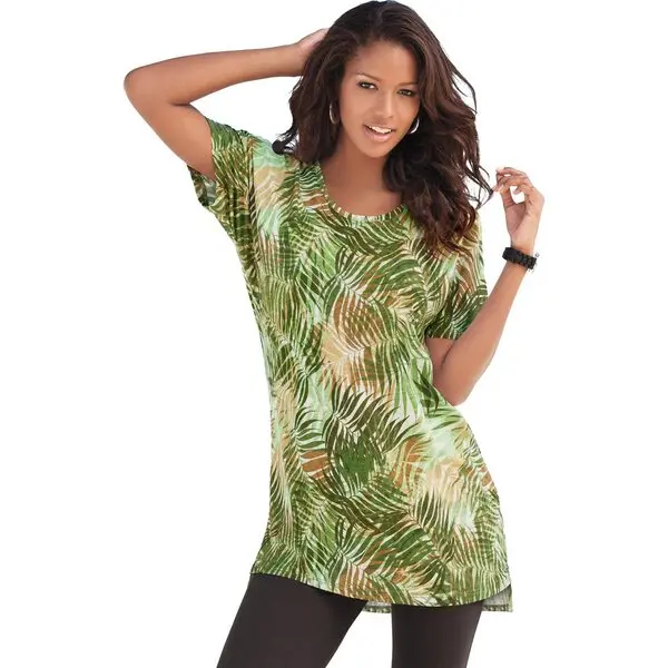 Roaman's Printed Slub Tunic Top