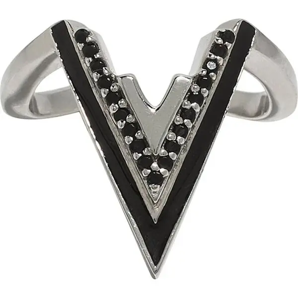 OGÉ JEWELRY Valor Iconic V Onyx Silver Ring - Silver & Black