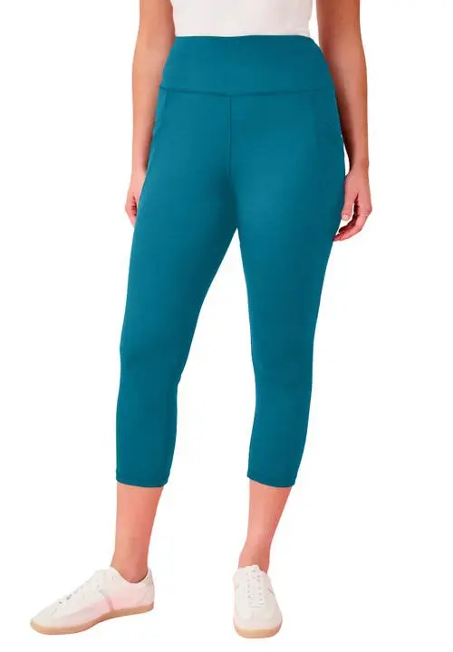 Roaman's Soft Sculpt Side Pocket Capri Legging - Deep Teal