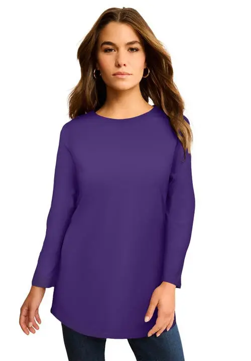 Roaman's Ultimate Cotton Crewneck Long Sleeve Tee - Midnight Violet