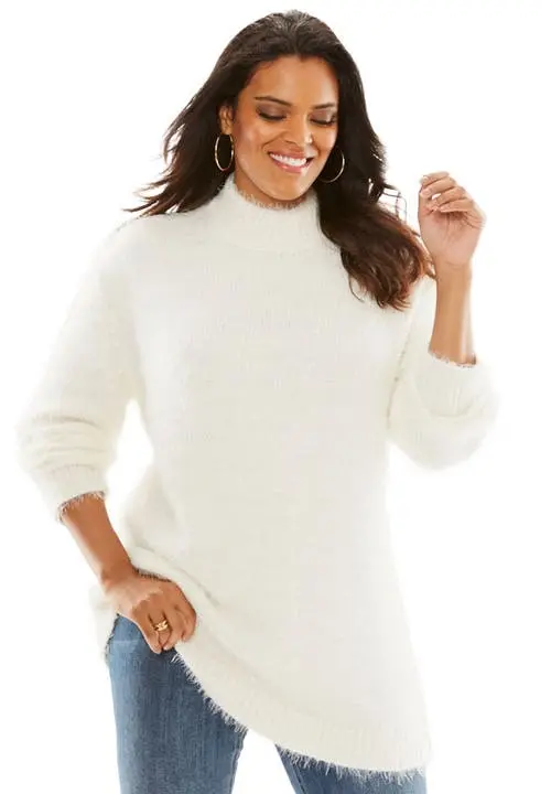Roaman's Eyelash Mock Neck Sweater - Ivory