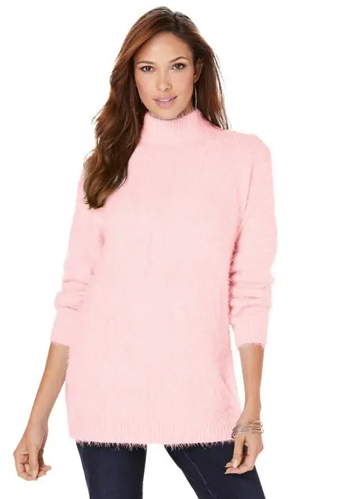 Roaman's Eyelash Mockneck Sweater - Soft Blush