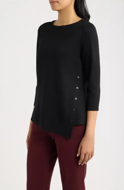 Anne Klein Asymmetrical Button Hem Knit Top - Anne Black
