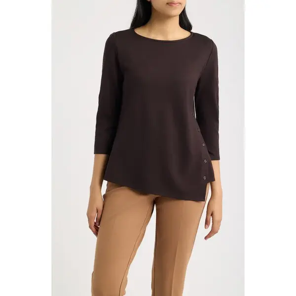 Anne Klein Asymmetric Button Hem Top - Deep Mahogany
