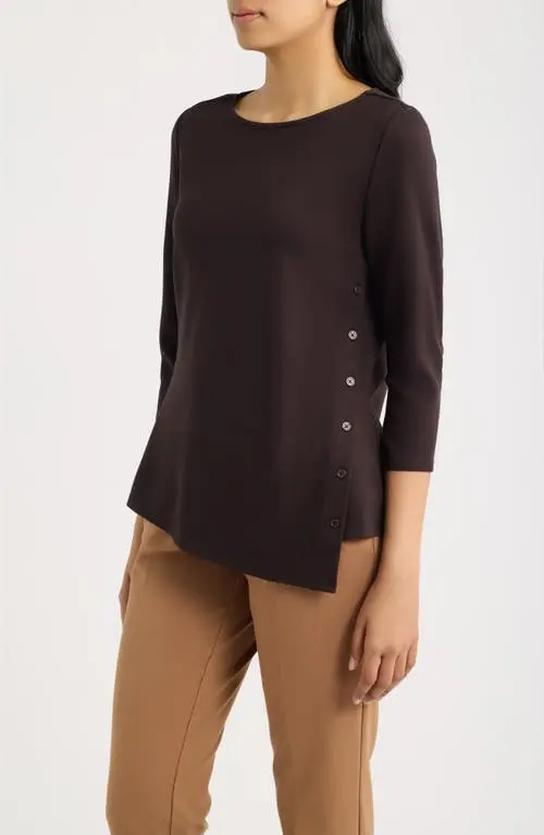 Anne Klein Asymmetric Button Hem Top - Deep Mahogany