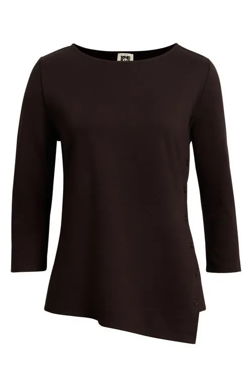 Anne Klein Asymmetric Button Hem Top - Deep Mahogany