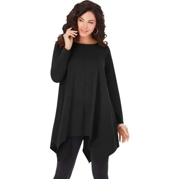 Roaman's Ultimate Handkerchief Hem Tunic - Black
