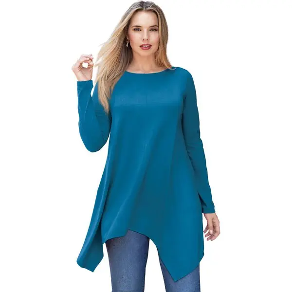Roaman's Ultimate Handkerchief Hem Tunic - Peacock Teal
