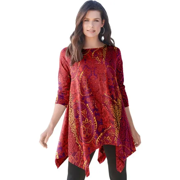 Roaman's Ultimate Handkerchief Hem Tunic - Red Patchwork