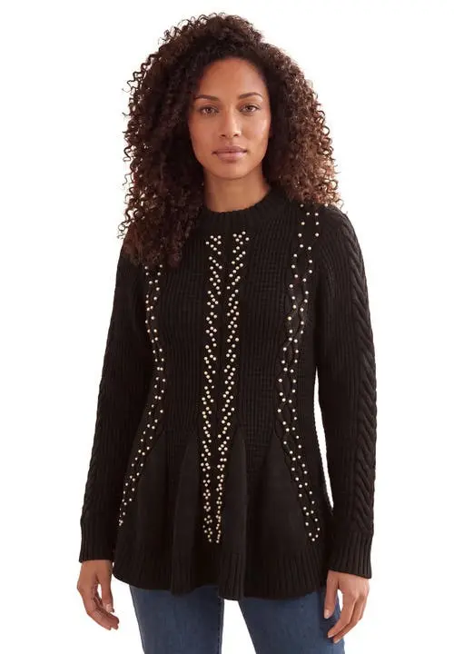 Roaman's Embellished Fit And Flare Sweater - Black