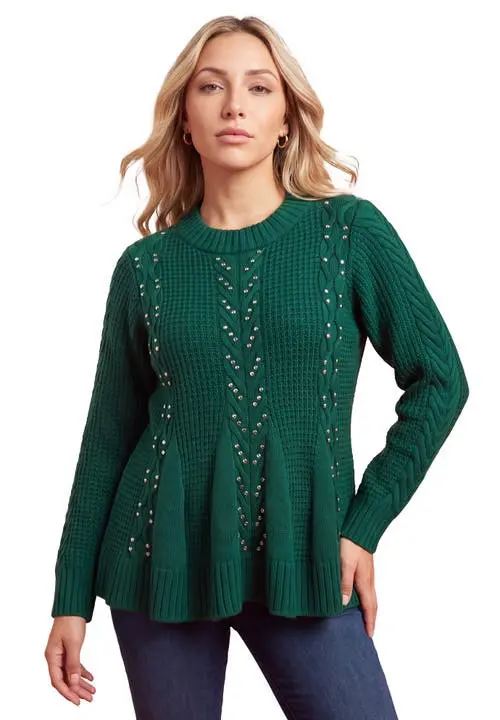 Roaman's Embellished Fit And Flare Sweater - Emerald Green