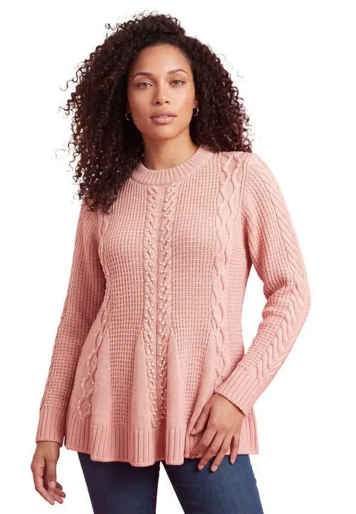 Roaman's Embellished Fit And Flare Sweater - Soft Blush