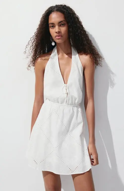 Mango Openwork Embroidered Halterneck Mini Dress