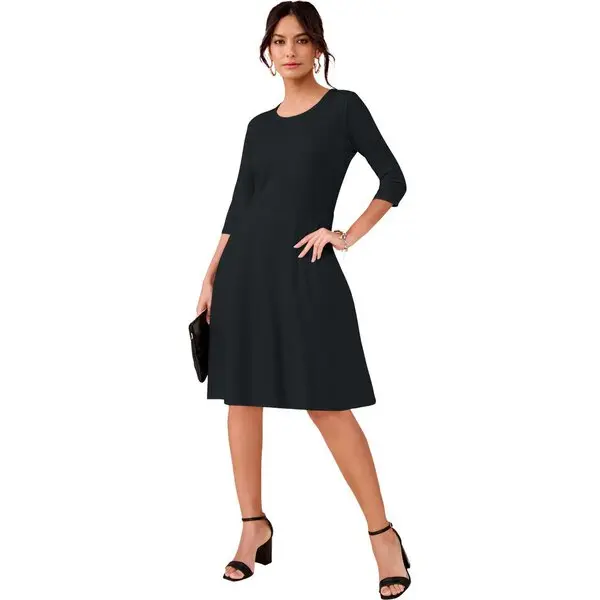 Roaman's Stretch Knit Fit And Flare Dress - Black