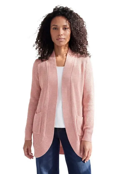 Roaman's Waffle Knit Open Front Cardigan - Soft Blush