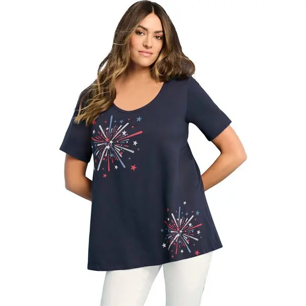Roaman's American Graphic T-shirt - Navy Fireworks