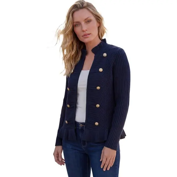 Roaman's Military Inspired Ribbed Cardigan Sweater