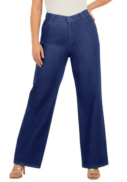 Roaman's Easy Wear Wide Leg Jeans - Dark Wash