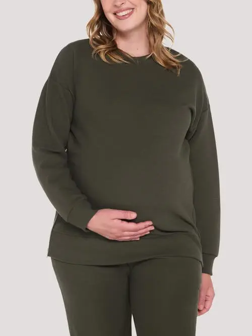 Motherhood Maternity Crew Neck Long Sleeve Side Zip Tunic - Deep Depths