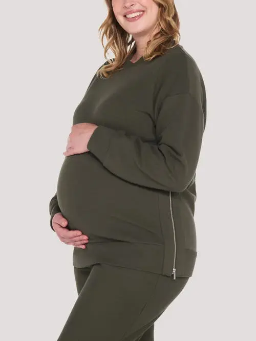 Motherhood Maternity Crew Neck Long Sleeve Side Zip Tunic - Deep Depths