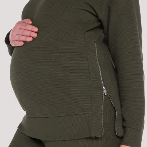 Motherhood Maternity Crew Neck Long Sleeve Side Zip Tunic - Deep Depths