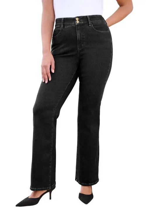 Roaman's High Rise Tummy Control Bootcut Jeans - Black Denim