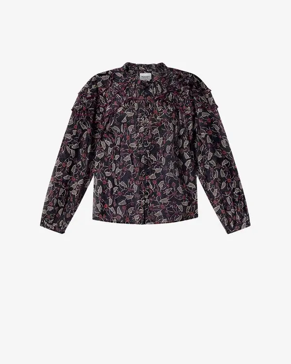 ETOILE Christa Gathered Printed Cotton Voile Blouse