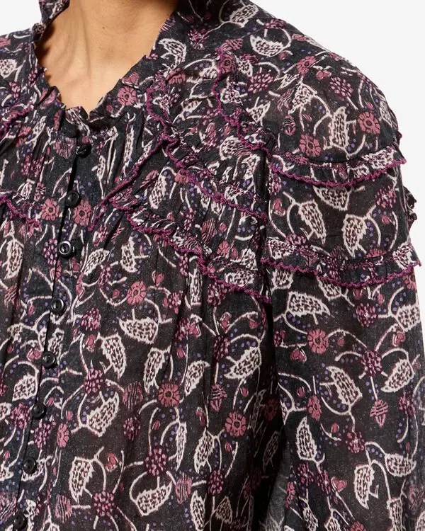 ETOILE Christa Gathered Printed Cotton Voile Blouse