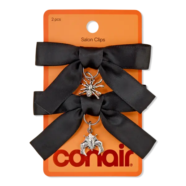 Conair Accessories Satin Bow Salon Clips With Silver Charms, 2-pack - One-color