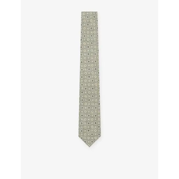 REISS Floral Medallion-print Silk Tie - Soft Sage
