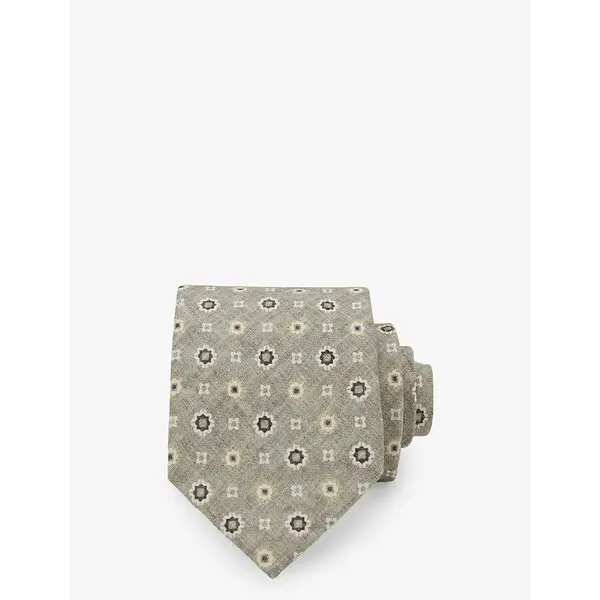 REISS Floral Medallion-print Silk Neck Tie - Soft Sage
