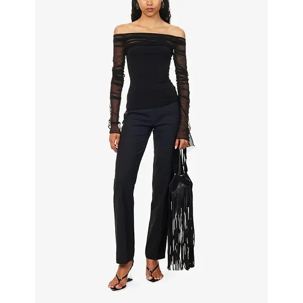 NENSI DOJAKA Long-sleeve Ruched Stretch-woven Top