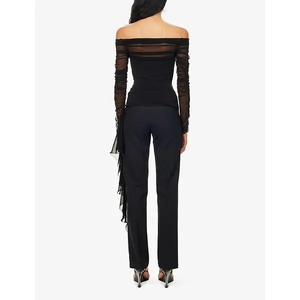 NENSI DOJAKA Long-sleeve Ruched Stretch-woven Top