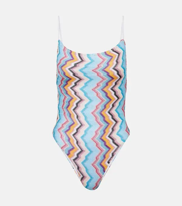 Missoni Zigzag Lamé One-shoulder Swimsuit