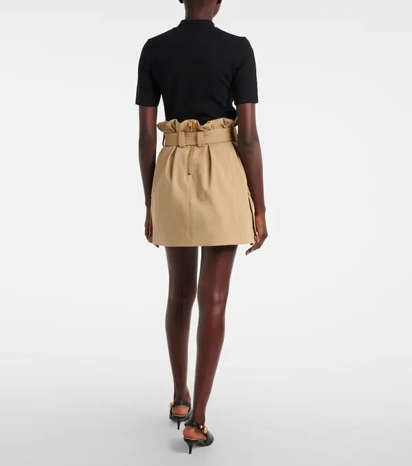 Balmain Belted Cotton Gabardine Miniskirt