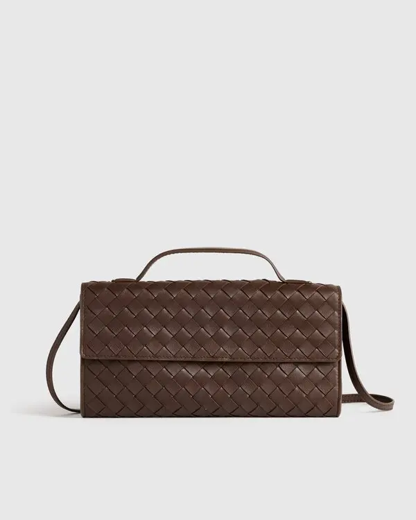 Quince Eloise Handwoven Leather Clutch - Dark Brown